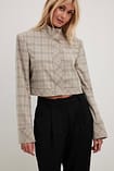 Cropped Checked Thin Jacket Beige | NA-KD