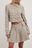 Cropped Checked Thin Jacket Beige | NA-KD
