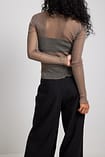 Glittery High Neck Mesh Top Braun | NA-KD