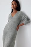 Knitted Deep V-Neck Maxi Dress Grey | NA-KD