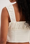 Linen Blend Gathered Tie Detail Top Offwhite | NA-KD