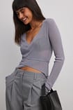 Long Sleeve Sheer Overlap Top Purple | NA-KD