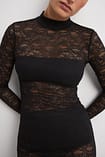 Long Sleeve Tight Lace Top Black | NA-KD