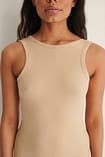 Deep Back Rib Dress Beige | NA-KD