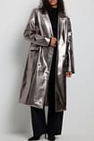 Double Button PU Coat Silver | NA-KD