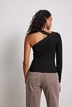 Lace Rib Asymmetric Top Black | NA-KD