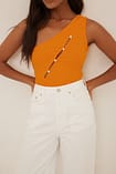 One Shoulder Rhinestone Button Top Orange | NA-KD