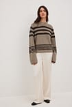Rib Knitted Striped Sweater Brown | NA-KD