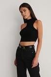 Ribbed Cut Out Crop Top Black | NA-KD