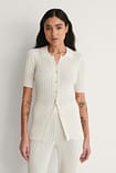 Ribbed Knitted Button Top Offwhite | NA-KD