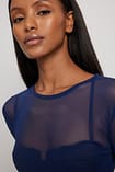 Round Neck Fitted Mesh Top Blue | NA-KD