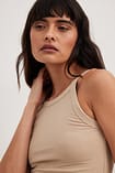 Round Neck Rib Singlet Beige | NA-KD