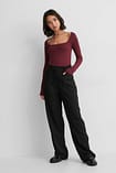 Round Neck Rib Top Red | NA-KD