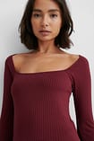 Round Neck Rib Top Red | NA-KD