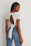 Short Sleeve Wrap Top Offwhite | NA-KD