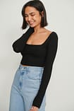 Square Neck Open Back Top Black | NA-KD