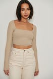 Square Neck Open Back Top Beige | NA-KD