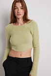 Open Back Fuzzy Knit Top Green | NA-KD