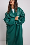 Oversized PU Trench Coat Green | NA-KD
