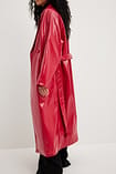 Oversized Shiny Pu Belted Trenchcoat Red | NA-KD