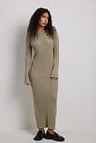 Ribbed Detail Knitted Maxi Dress Beige | NA-KD