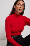 Ribbed High Neck Knitted Sweater Red | NA-KD
