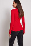Ribbed High Neck Knitted Sweater Red | NA-KD