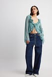 Ruffle Tie Detail Blouse Green | NA-KD