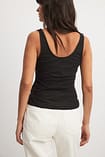 U-Neck Linen Blend Singlet Black | NA-KD