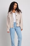 Wool Blend Oversized Short Jacket Beige | NA-KD