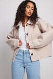 Wool Blend Oversized Short Jacket Beige | NA-KD