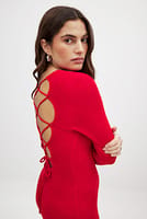 Open Back Lace Detail Knitted Maxi Dress Red | NA-KD
