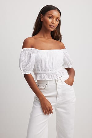 Anglaise Cropped Top White | NA-KD