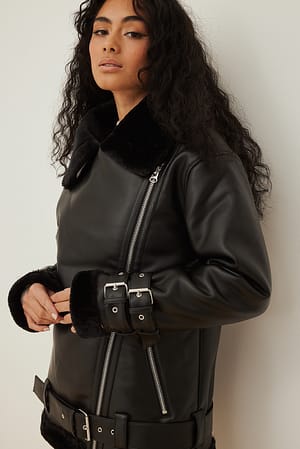 Teddy Biker Jacket Black | NA-KD