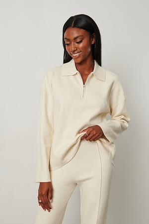 Knitted Zip Sweater White | NA-KD