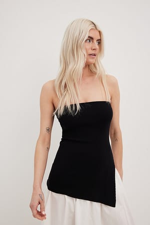 Fine Knitted High Slit Tube Top Black | NA-KD