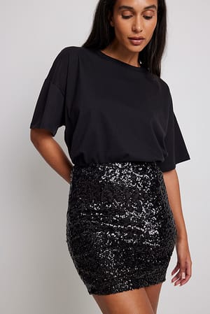 Fitted Sequin Mini Skirt Black Na Kd