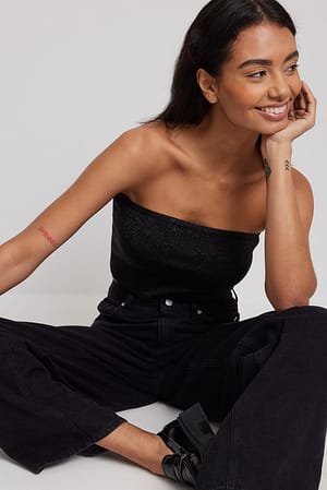 Glitter Knitted Tube Top Black | NA-KD