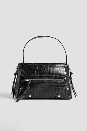 Hardware Croc Crossbody Bag Black | NA-KD