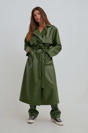 PU Trench Coat Green | NA-KD