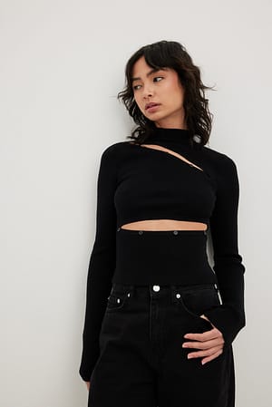 Knitted Cut Out Top Black | NA-KD