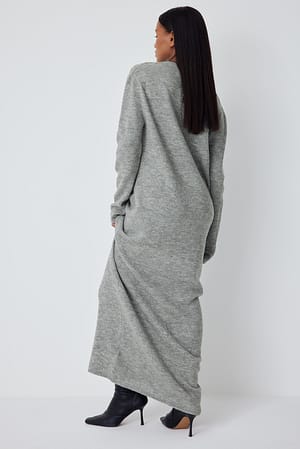 Knitted Deep V-Neck Maxi Dress Grey | NA-KD