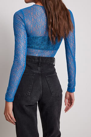 Hoge Uitgesneden Body Met Kant Blauw Na Kd
