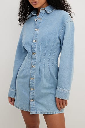 Marked Waist Mini Denim Dress Blue | NA-KD