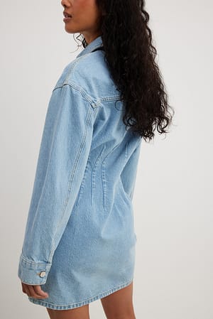 Marked Waist Mini Denim Dress Blue | NA-KD
