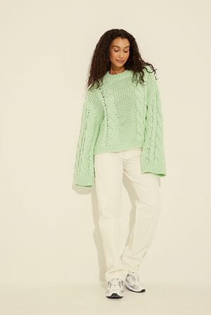 Cable Knitted Chunky Sweater Green | NA-KD