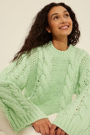 Cable Knitted Chunky Sweater Green | NA-KD