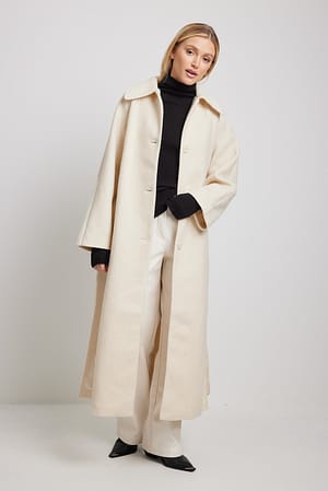 Back Slit Long Coat Beige | NA-KD