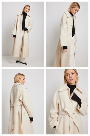 Back Slit Long Coat Beige | NA-KD