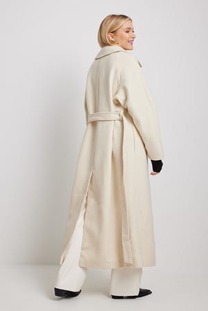 Back Slit Long Coat Beige | NA-KD